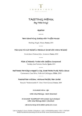 "Thornton's Tasting Dinner Menu, 2013" by Thornton's Restaurant