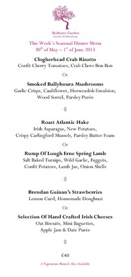 "Mulberry Garden Restaurant: Dinner Menu 30th. of May-1st of June, 2013 ...