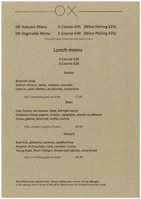"Ox : Lunch Menu" by Ox, Belfast