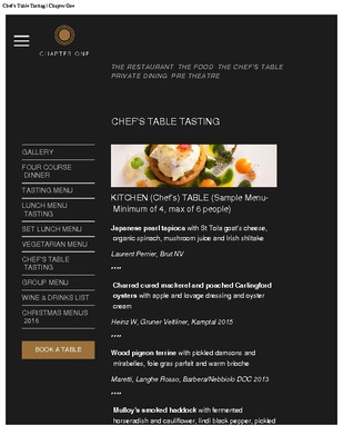 "Chapter One Chef's Table Tasting Menu 2017" by Chapter One
