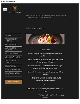 "Chapter One Set Lunch Menu 2017" by Chapter One