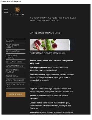 "Chapter One Christmas Menus 2016" by Chapter One