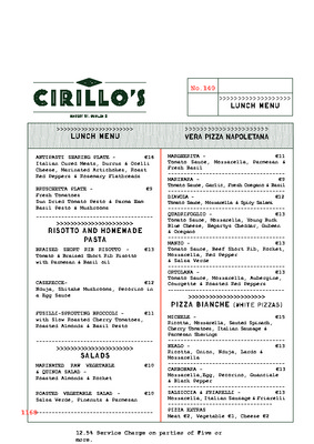 "Cirillos Restaurant Lunch Menu 2017" by Cirillos