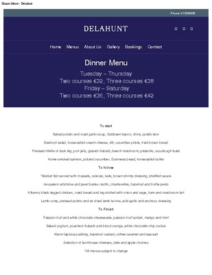 "Delahunt Dinner Menu 2017" by Delahunt