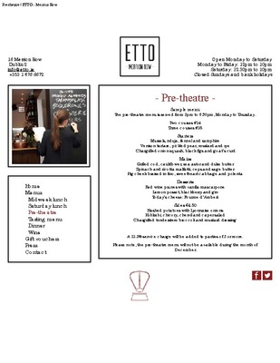 "Etto Merrion Row Pre Theatre Menu 2017" by Etto