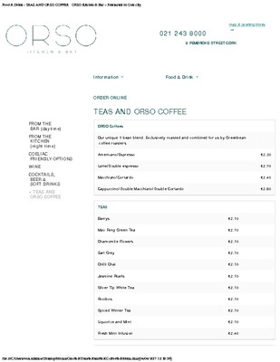 "Orso Teas and Coffee Menu 2017" by Orso
