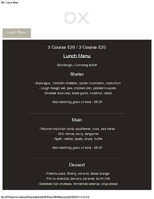 "Ox Lunch Menu 2017" by Ox