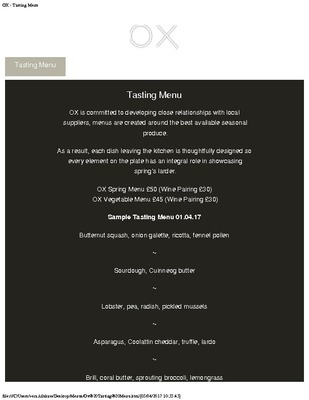 "Ox Tasting Menu 2017" by Ox
