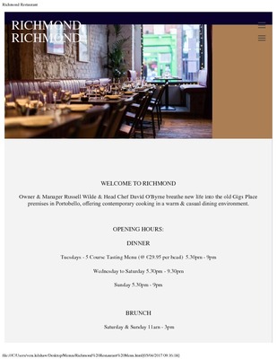"Richmond Restaurant Menu 2017" by Richmond