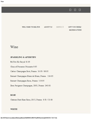 "Mr Fox Wine List 2017" by Mr Fox