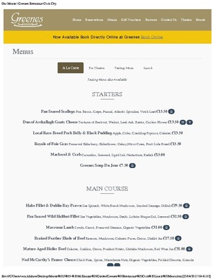"Greenes Restaurant Cork Lunch Menu" by Greenes Restaurant Cork