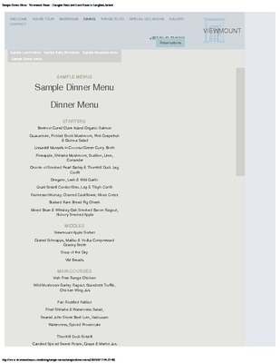 "Viewmount House Sample Dinner Menu 2017" by Viewmount House