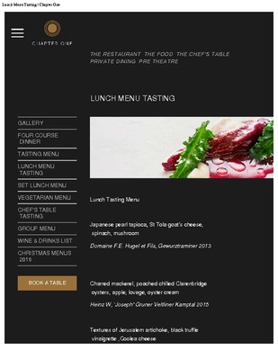 "Chapter One Lunch Tasting Menu 2017" by Chapter One