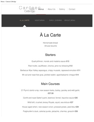 "Canteen Celbridge A La Carte Menu 2017" by Canteen Celbridge