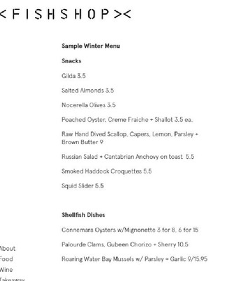 "Fish Shop Menu 2020" by Fish Shop