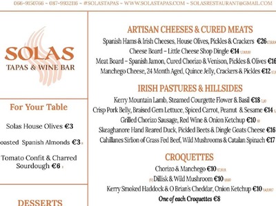 "Solas Tapas & Wine Bar Menu 2020" by Solas Tapas Wine Bar