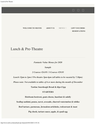 "Mr Fox Restaurant Menu 2020" by Mr Fox Restaurant