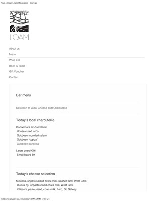 "Loam Restaurant Menus 2020" by Loam Restaurant