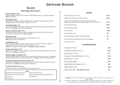 "Gertrude Restaurant Menu 2020" by Gertrude Restaurant