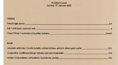"Pilgrim's Restaurant Menu 2020" by Pilgrim's Restaurant